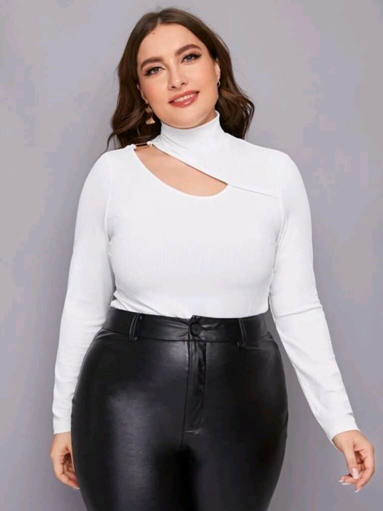 SHEIN Plus High Neck Cut Out Neck Form Fitted Top ⋆ Women's Store