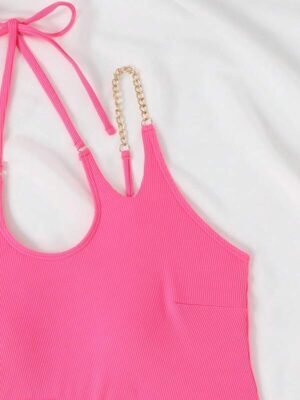 Chain Linked Cut Out Halter One Piece Swimsuit ⋆ Women's Store