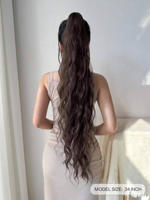 Claw Ponytail Extension 32 Inch Dark Brown Water Wave Wavy Curly Clip ...